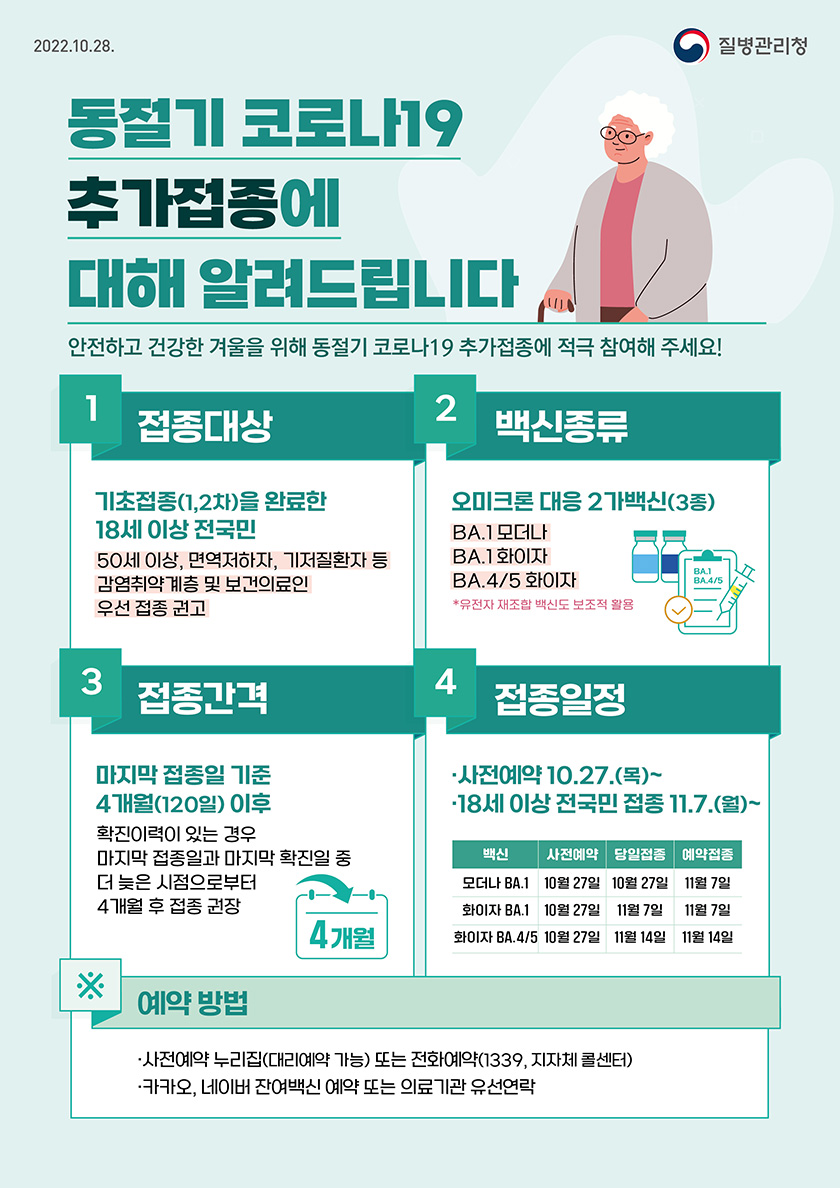 동절기 코로나19 추가접종에 대해 알려드립니다 홍보지 홍보자료 알림·자료 질병관리청